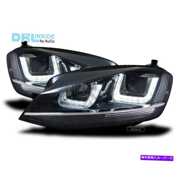 USヘッドライト Hovedlyskastere LED DRL Innvendig I VWゴルフ7 VII 12-Svart Med Chrome Line Free Hovedlyskastere LED DRL Innvendig ...