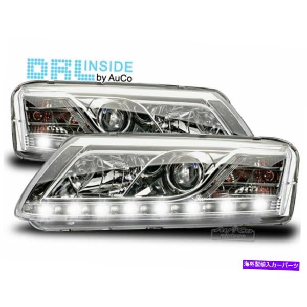 USヘッドライト Hovedlyskastere LED DRL Innvendig for Audi A6 4F C6 04-08 Xenon D2S Chrome Frees Hovedlyskastere LED DRL Innven...