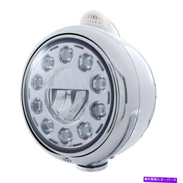 USヘッドライト クロムLED「ガイド」ヘッドライト11 LED高電源電球とクリアレンズ Chrome LED "GUIDE" Headlight with 11 LED High Power Bulb and Clear Lens
