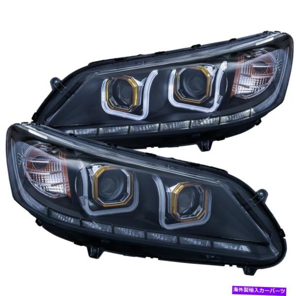 USヘッドライト ホンダアコードプロジェクターのためのANZO 2013-2015 W / U-BAR BLACK 121492 ANZO 2013-2015 for Honda Accord Projector Heafor DLight...