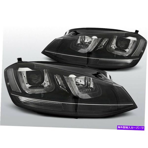 USヘッドライト Hovedlyskastere Led DRL Innvendig for VWゴルフ7 VII 12-SVART MED BLACK LINE FRE Hovedlyskastere LED DRL Innvendig ...
