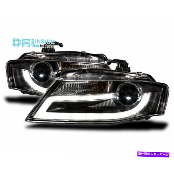 USヘッドライト Hovedlyskastere LED DRL Innvendig for Audi A4 B8 08-11 Svart Hid Xenon Gratis LP Hovedlyskastere LED DRL Innven...