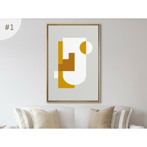 パネルアート 額入りキャンバス プリント 壁 アート 幾何学 Boho Abstract Gold and White Polygons- show original title