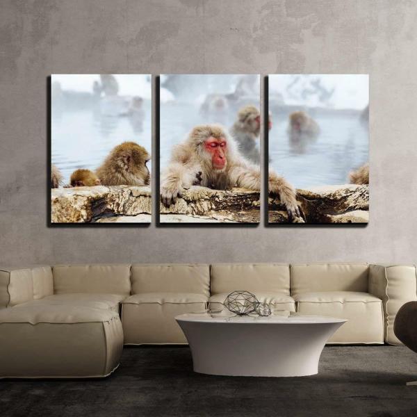 パネルアート Wall 26-Japanese Macaque Monkeys in Bath-CVS - 16 インチx 24 インチx 3 パネル- show original title