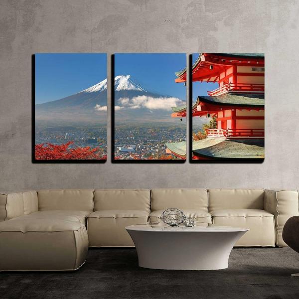 パネルアート Wall 26-Mt Fuji Viewed from Behind Chureito Pagoda-CVS - 16 インチx 24 インチx 3 パネル- show original title