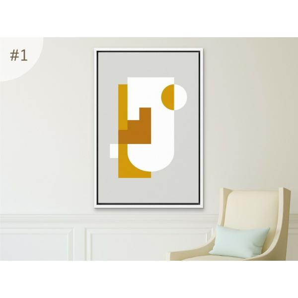 パネルアート 額入りキャンバス プリント 壁 アート 幾何学 Boho Abstract Gold and White Polygons- show original title