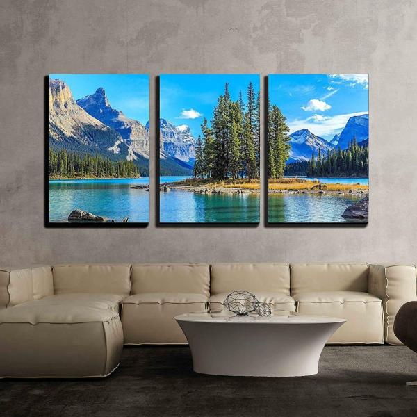 パネルアート Wall 26-Spirit Island in Maligne Lake-キャンバスウォールアートの装飾 - 16 インチx 24 インチx 3 パネル- show original title