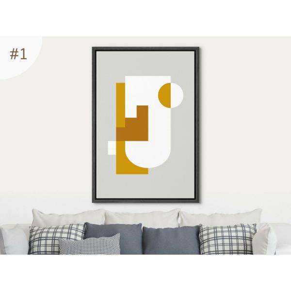 パネルアート 額入りキャンバス プリント 壁 アート 幾何学 Boho Abstract Gold and White Polygons- show original title