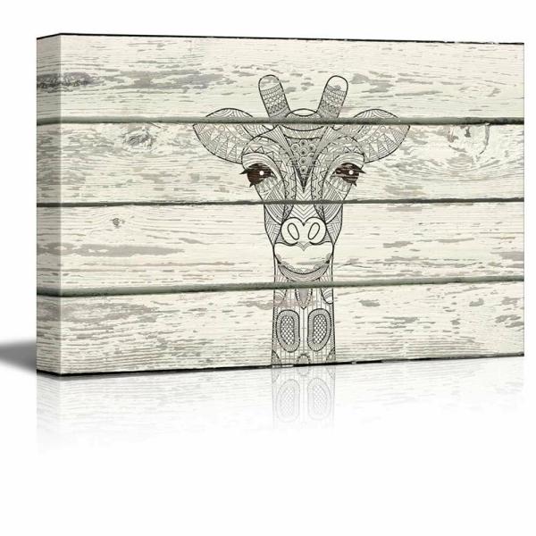 パネルアート Zentangle Giraffe アートワーク-素朴なキャンバス ウォールアート ホーム 装飾 - 16 x 24 インチ- show original title