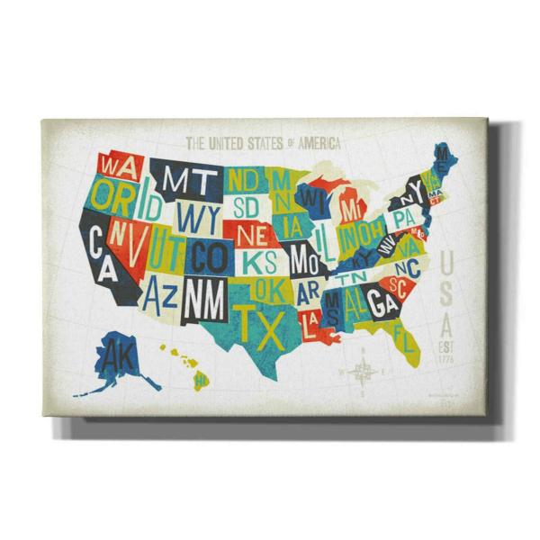 パネルアート Epic Graffiti 'Letterpress USA Map' by Michael Mullan, Giclee キャンバス ウォールアート- show original title