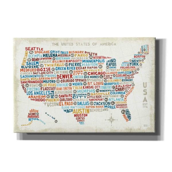 パネルアート Epic Graffiti 'US City Map' by Michael Mullan, Giclee キャンバス ウォールアート- show original title