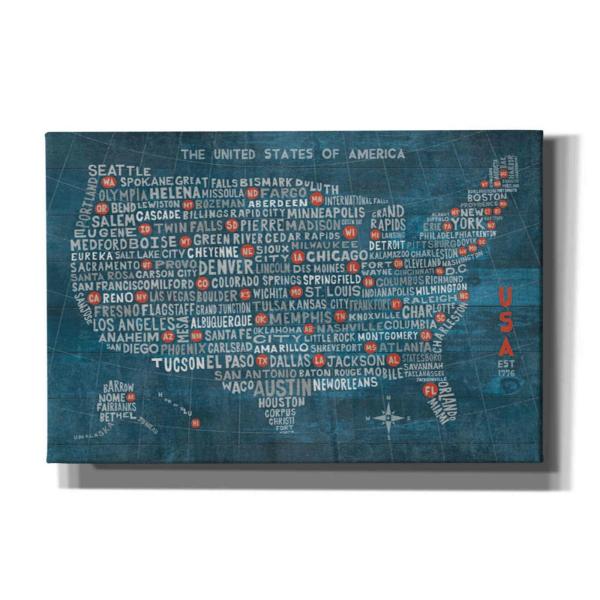 パネルアート Epic Graffiti 'US City Map on Wood Blue' by Michael Mullan, Giclee キャンバス ウォール A- show original title