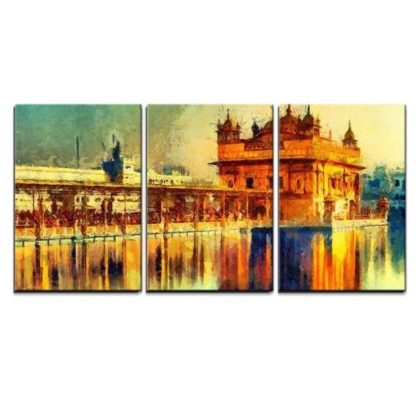 パネルアート 壁 26-Amritsar Golden Temple インド 油絵-CVS - 24 インチx 36 インチx 3 パネル- show original title