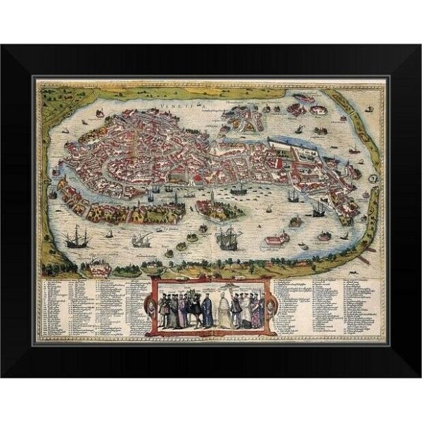 パネルアート Map of Venice, 1588, Theatrum Orbis Black Framed Wall Art Print, Home Decor- show original title