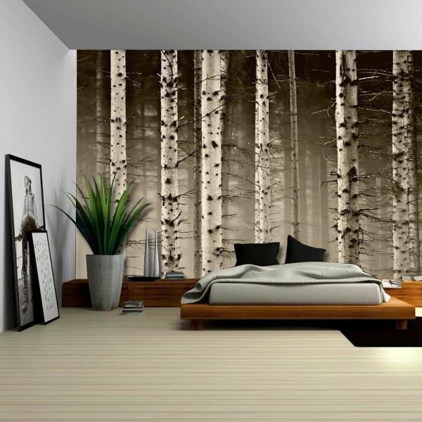 パネルアート A Close Up View of a Birch Tree Forest-Wall Mural, 取り外し可能なステッカー - 100x144- show original title