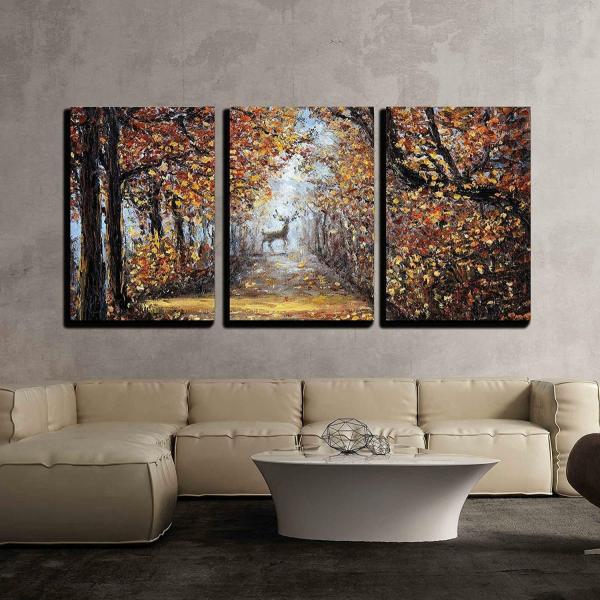 パネルアート Wall 26-Deer at The End of Path-キャンバス アート 壁装飾 - 24 インチx 36 インチx 3 パネル- show original title