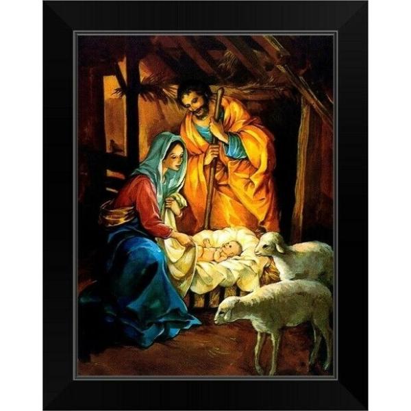 パネルアート Nativity Scene Black Framed Wall Art Print, Christmas Home Decor- show original title