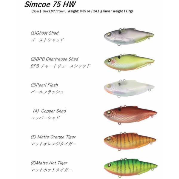 究極のシャッドイミテーション水深１ｍにも満たないようなシャローウィードの中をブルブルと力強く泳ぎぬけて来たかと思えば、別の日には水深10mを超えるようなディープエリアでのジギングで力を発揮する。 シムコー７５＆７５ＨＷは北米で最も重要なベイ...