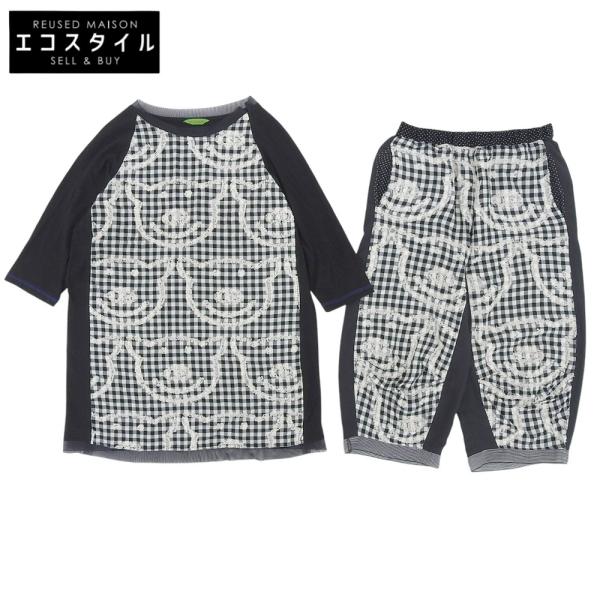 ■商品番号：2877100000043286■商品情報ブランド）アルベロベロタイプ）チェック柄×ドット柄 豚さん ブタさん 刺繍 トップスイージーパンツ セットアップ レディース ブラックカラー）ブラックサイズ）表記サイズ：―着丈：71cm...