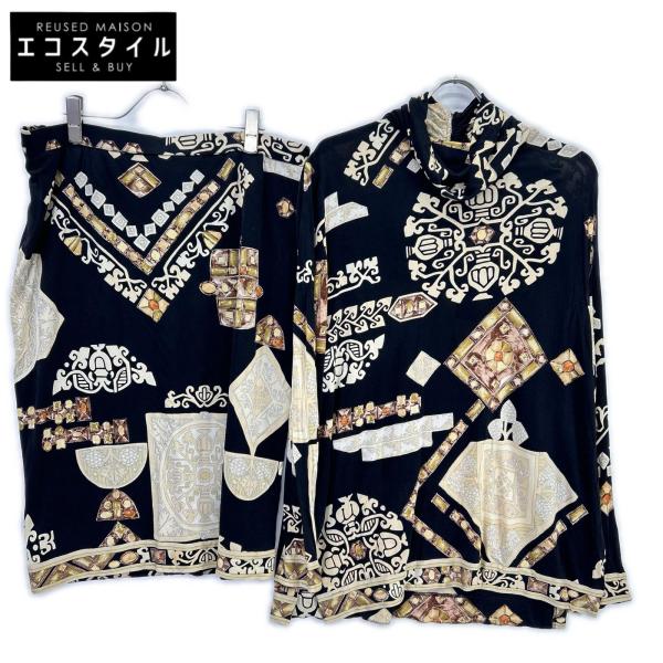 【商品情報】商品番号：2877100000054716ブランド）レオナール / LEONARDタイプ）ブラック 総柄 ブラウス スカート セットアップ 2点セットカラー）ブラックシーズン）春秋【サイズ】表記サイズ：L肩幅：45cm着丈：69...