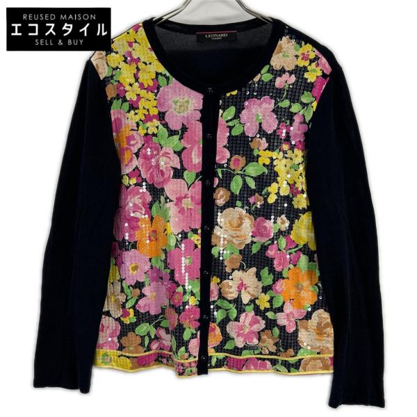 【商品情報】商品番号：2877100000054722ブランド）レオナール / LEONARDタイプ）ネイビー コットン 花柄 スパンコール ジャケットカラー）ブラックシーズン）春秋素材）コットン【サイズ】表記サイズ：L肩幅：42cm着丈：...