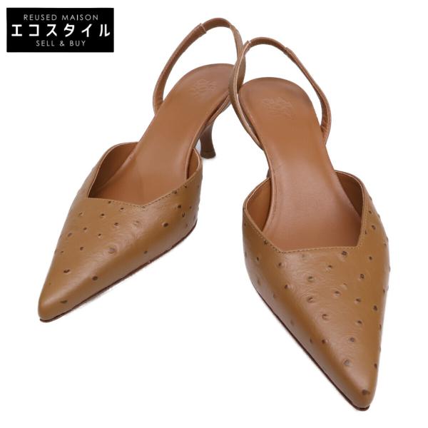 ■商品番号：2887700000057541■商品情報ブランド）ジア ボルギーニタイプ）【新品同様】オーストリッチ ポインテッドトゥ バックストラップ パンプスカラー）ブラウン素材）レザーサイズ）表記サイズ：37US靴サイズ：37JP靴サイ...