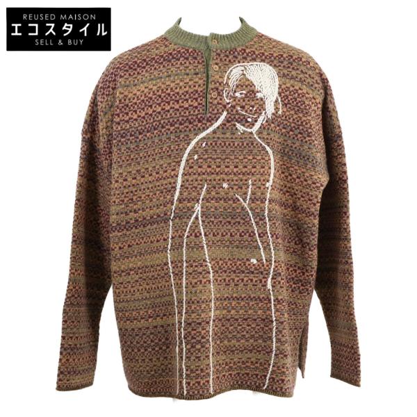 【商品情報】商品番号：2889900000123795ブランド）ロエベ / LOEWEタイプ）美品 国内正規 H3299630SM ウール 刺繍デザイン ヘンリーネック セーター ニットカラー）ブラウンMIXシーズン）冬素材）ウール【サイズ...