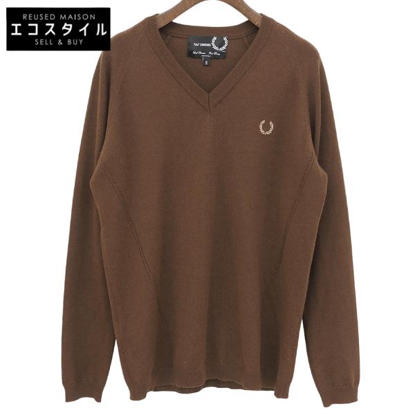 【商品情報】商品番号：6909500000009784ブランド）ラフシモンズ / RAF SIMONSタイプ）×FRED PERRY　新品同様 Vネック ハイゲージニット トップス メンズ ブラウン Sカラー）ブラウン【サイズ】表記サイズ：...