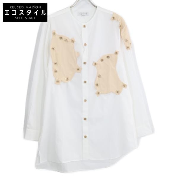 ■商品番号：7765400000104190■商品情報ブランド）ヨウジヤマモトプールオムタイプ）【新品同様】HD-B42-829 コットン ヘンリーカラー デコンストラクト パッチデザイン ロングスリーブシャツ/カラー）ホワイト/ベージュ素...