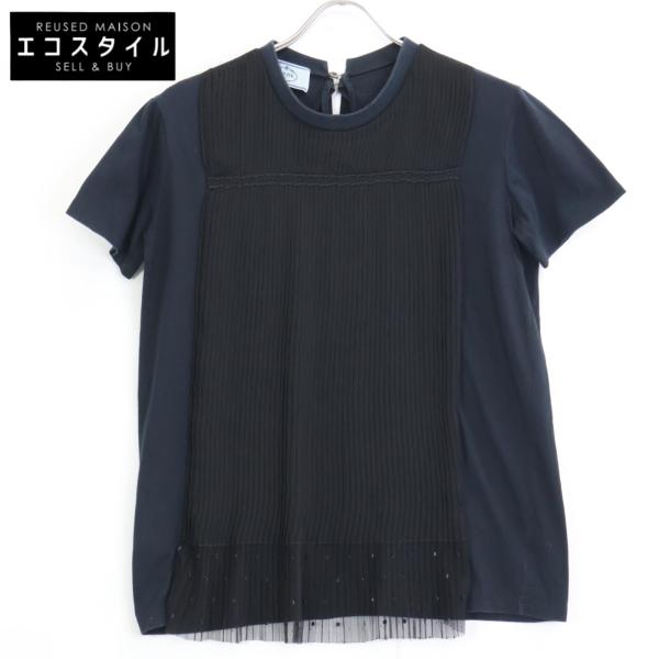 【商品情報】商品番号：7765400000107657ブランド）プラダ / PRADAタイプ）35847R S161 ネイビー×ブラック シアープリーツ 切替ショートスリーブカットソーカラー）ネイビー／ブラックシーズン）夏素材）コットン【サ...