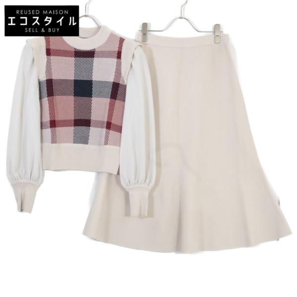 ■商品番号：7765400000119876■商品情報ブランド）ブルーレーベルクレストブリッジタイプ）23年製 ベージュ シアースリーブジャガードニットセットアップカラー）ベージュ×ネイビー×ボルドー素材）アクリルサイズ）表記サイズ：36肩...