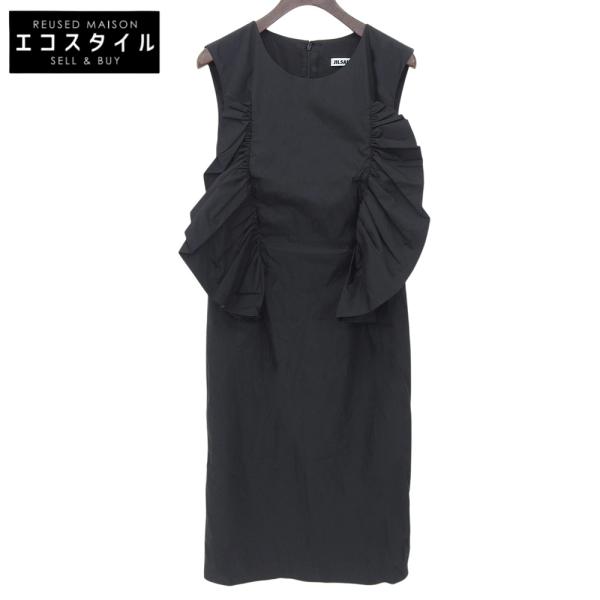 【商品情報】商品番号：7765400000129115ブランド）ジルサンダー / JIL SANDERタイプ）コットン×ナイロン フリルデザイン バックジップ ノースリーブワンピース レディース 黒 ブラック 36カラー）ブラックシーズン）...