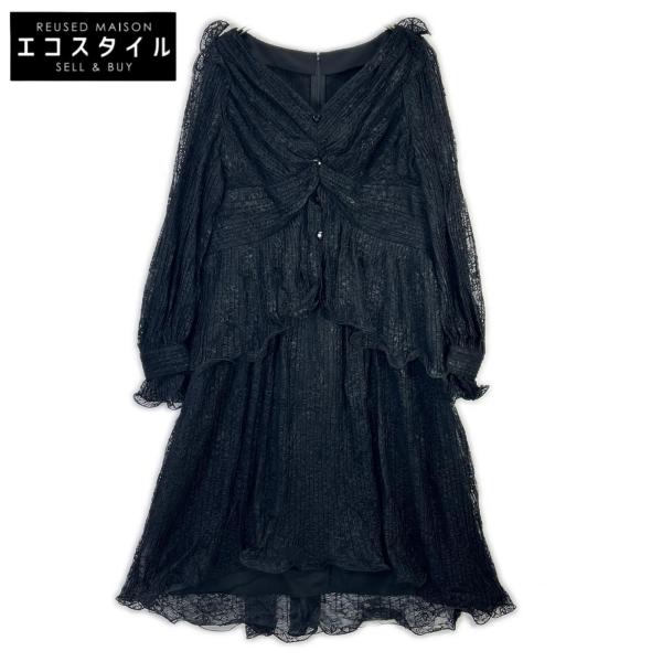 【商品情報】商品番号：7765400000136010ブランド）タエアシダ / TAE ASHIDAタイプ）ブラック レース ロングスリーブ フリルワンピースカラー）ブラックシーズン）春秋素材）ナイロン【サイズ】表記サイズ：11肩幅：36....