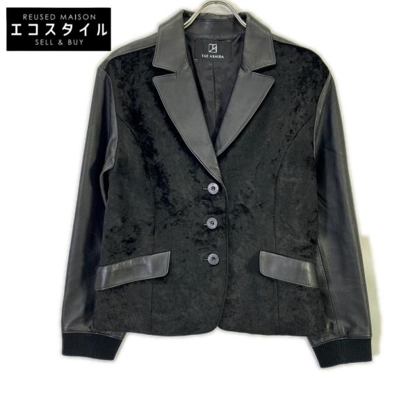 【商品情報】商品番号：7765400000136021ブランド）タエアシダ / TAE ASHIDAタイプ）ブラック レザー×ベロア 切り替え 3Bジャケットカラー）ブラックシーズン）春秋【サイズ】表記サイズ：13肩幅：45.5cm着丈：5...