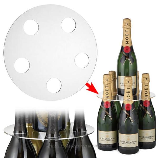 ■シャンパンタワープレートフルボトル（750ml）のシャンパンボトルやワインボトルを積み上げ、タワー化（ディスプレイ）できるアクリルのプレートです。下段に同じ種類（同じサイズ）のボトル５本を置き、ボトルネック（注ぎ口の細い部分）へプレート（...
