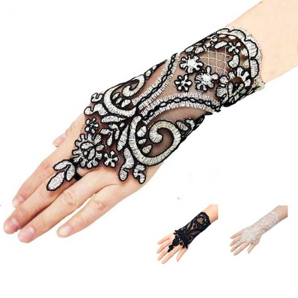 コーラス 演奏 結婚式 パーティー フォーマル ストレッチ ショート手袋送料無料2〜4日後到着 コーラス 演奏会 カラオケ 結婚式 パーティー にショートブライダル手袋 エレガントなレースの手袋 黒×ベージュ 黒 白 フリーサイズ品番 cu...
