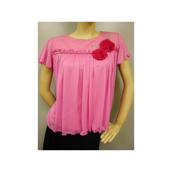 上品に光る光沢のシースルー地を胸元で切り替えた、可愛いデザイントップス。ステージ衣装にも最適です。 即日配送 社交ダンス トップス 衣装 コーラス衣装 パーティー 社交ダンス衣装 カラオケ衣装 ダンスウエア フォーマル ストレッチ