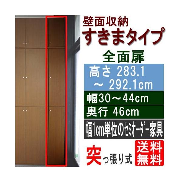 【送料サービス】まとめて収納！ スマート扉付き収納 奥行46cm高さ283〜292cm幅30〜44cm幅1cmオーダー可能！頑丈な棚板 厚さ2.5cm 耐荷重15Kg商品仕様■外寸： 奥行４６ｃｍ×高さ２８３．１〜２９２．１ｃｍ×幅３０〜４...