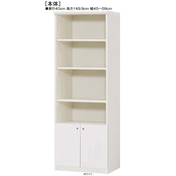 商品仕様■タイプ：　下部扉 標準棚板（棚板厚さ1.7cm）■棚板耐荷重：　4Kg■外寸：　奥行４０ｃｍ×高さ１４９．９ｃｍ×幅４５〜５９ｃｍ　（幅は1cm単位でオーダー）■棚板枚数　移動棚板：２　移動固定棚板：２■扉高（実寸）：　41.5c...