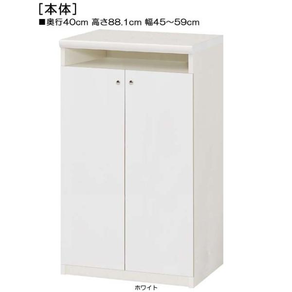 商品仕様■タイプ：　下部扉 標準棚板（棚板厚さ1.7cm）■棚板耐荷重：　4Kg■外寸：　奥行４０ｃｍ×高さ８８．１ｃｍ×幅４５〜５９ｃｍ　（幅は1cm単位でオーダー）■棚板枚数　移動棚板：２　移動固定棚板：１■扉高（実寸）：　72.5cm...