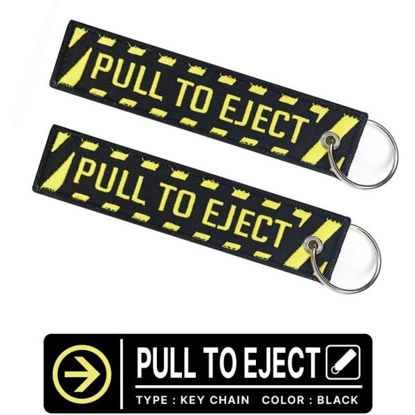 PULL TO EJECT 緊急脱出カラー ブラックメール便 全国一律 送料無料 定番のキチェーンタグシリーズ。バックに付けてもＯＫちょっとしたアクセサリやプレゼントに是非どうぞ。フライトタグ Flight tag keychain飛行機 ...