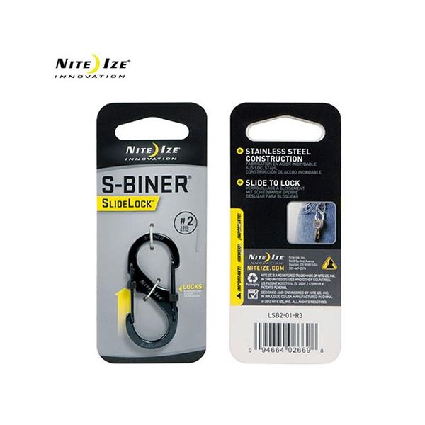 両側のチップをスライドさせるだけで簡単にロックできるSバイナーNITE IZE ナイトアイズ Sバイナー スライドロックはS字型のステンレスにカラビナ式のフックが2個ついていて、両側のチップをスライドさせるだけで簡単にロックできます。ロック...