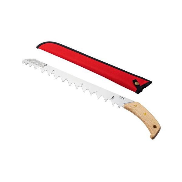 元祖モチヅキスノーソーよりも5cm短くして、全長47cmに。雪洞内でも取り回しがしやすく、バックパックの背面に挿入できるサイズに設計されている。  スペック  サイズ:刃渡り：34cm　全長：47cm 総重量:190g(本体160g) 付属...