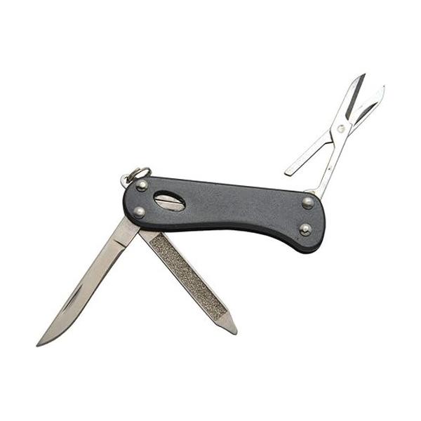 ナイフ、はさみ、爪やすり、ネイルクリーナー、 2.5mmマイナスドライバーの5つの機能を備えた 多機能キーホルダーナイフ。 キーチェーン用のリングも備えています。  商品について サイズ(収納時):61mm×20mm×6mm 刃渡り:38m...