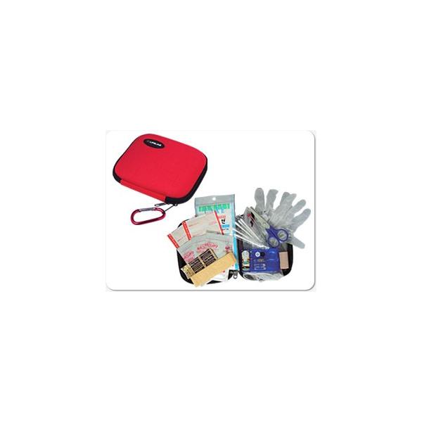 セミハードポーチに救急セットを詰めてあります。必要に応じて他の応急用品や愛用薬を加えて、オリジナルキットを作ってください。SPECサイズ：138mmH×160mmW×39mmD総重量：245g内容：ガーゼ、綿棒×5本、スキンナップ×3枚、乾...