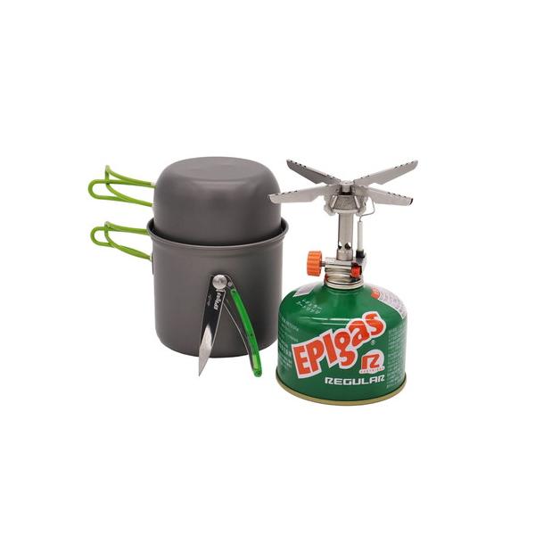 湯沸かしから調理まで、これひとつで山ごはんを始められるセット。 数量限定生産。  【セット内容】 〈REVO-3700 STOVE〉 EPIgasフラッグシップモデル。 次世代のバーナーヘッド素材 「シンタード・ファイバー・ポーラス・メタル...