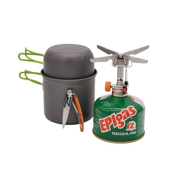 湯沸かしから調理まで、これひとつで山ごはんを始められるセット。 数量限定生産。  【セット内容】 〈REVO-3700 STOVE〉 EPIgasフラッグシップモデル。 次世代のバーナーヘッド素材 「シンタード・ファイバー・ポーラス・メタル...