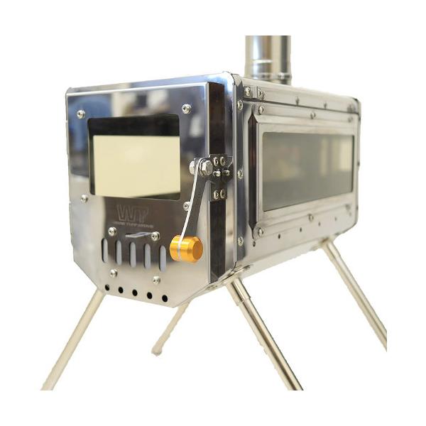 組み立て時：約26cm×44.5cm×216cm（煙突+本体）収納時：26cm×40cm×30cm煙突Φ：7.62cm重さ：約10.5kg素材：本体：ステンレススチール 、ガラス部位：耐熱ガラス（正面、両サイド） 、収納バッグ：ナイロン付属...