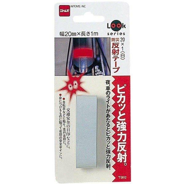 仕様品番：T0612色・柄：白規格：幅20mm×長さ1m基材：アクリル系樹脂、ガラス球、アルミニウム粘着剤：アクリル系粘着剤●夜、車のライトがあたるとぴかっと強力に反射します。標識 看板 目印 夜 ライト オートバイ 自転車 ランドセル