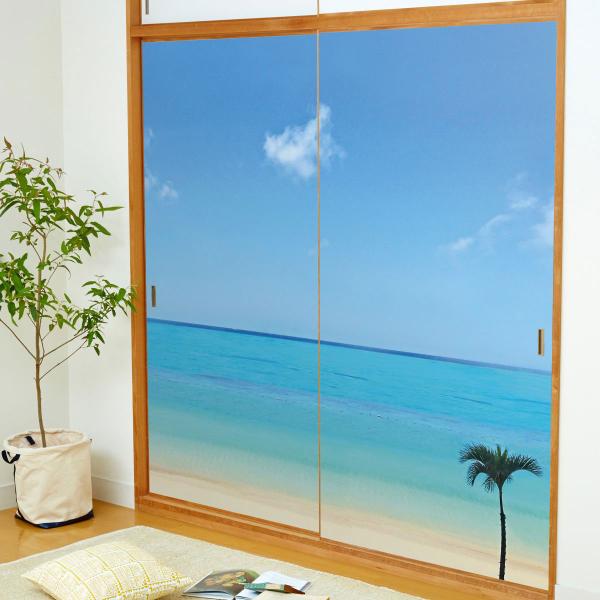 海模様のデザインふすま紙特長様々な海をイメージしたデザインふすま紙。水で貼れる、再湿のりタイプのふすま紙。用途屋内用ふすまの貼り替え、お部屋のデコレーションに規格紙幅 92cm×184cm（印刷範囲91cm×182cm）2枚組貼れる面積の目...